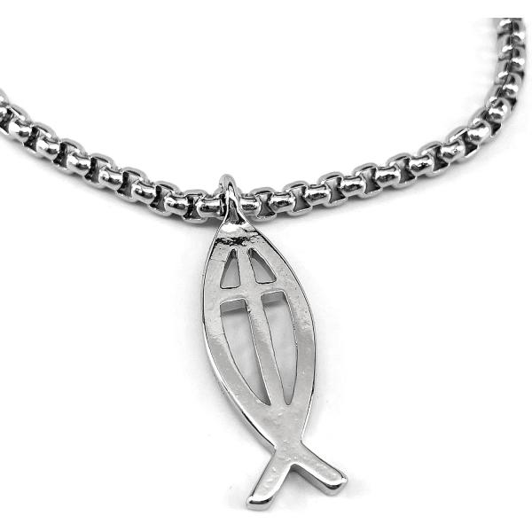 商品名FORGIVEN JEWELRY Jesus Fish Cross Rhodium Finish Ichthus Heavy Chain Necklaceブランド：FORGIVEN JEWELRY商品サイズ：重量：0 g商品番号：B7...