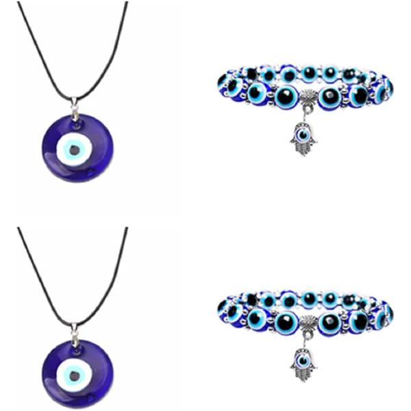 商品名Evil Eye Necklace with Evil Eye Bracelet Set, 2 Pieces Amulet Lucky Bracelets with Card, 2 Pieces Evil Eye Pendant Ne...