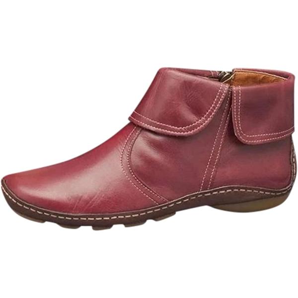 商品名oiangi Flat Ankle Boots for Women Fahion Casual Solid Color Round Toe Quilted Zipper Non-Slip Leather Short Booties C...