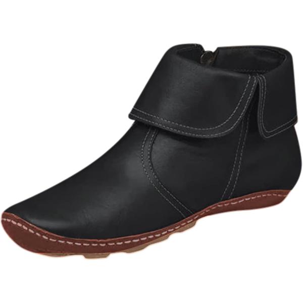 商品名oiangi Flat Ankle Boots for Women Fahion Casual Solid Color Round Toe Quilted Zipper Non-Slip Leather Short Booties C...