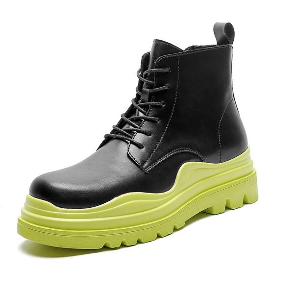 商品名:  Nurshoes Round Toe Boots for Men Derby Hight Top Height Increasing Elevator Wavy Border Side Zip Cowhide Leather W...