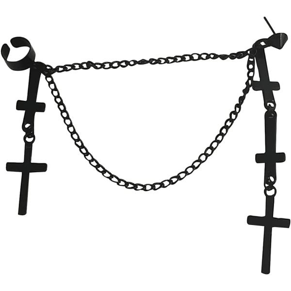 商品名Just Follow ブラック パンク カフ タッセル チェーン イヤリング ステンレススチール クロス イヤーカフ クローラー クライマー イヤリング レディース ガールズ メンズ マルチレイヤード チェーン ドロップ ファッショ...