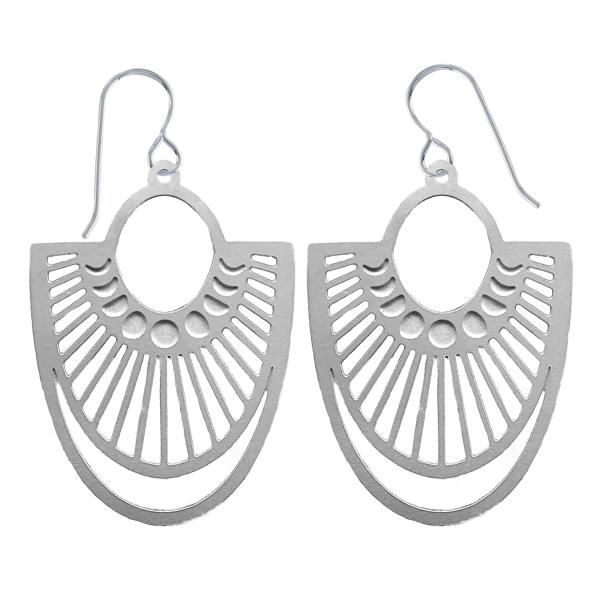 商品名Large Silver Stainless Steel Bohemian Geometric Earrings | Boho Tribal Statement Jewelry for Women (Moon Phase Fan Ea...
