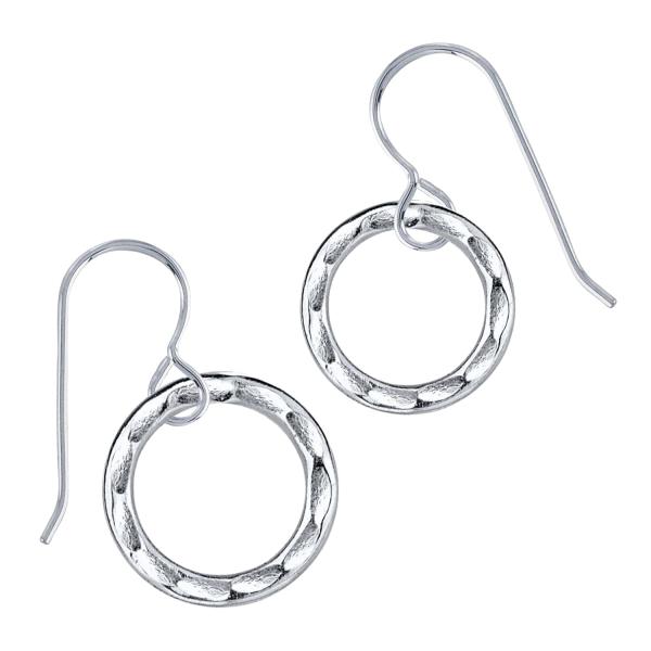 商品名Small Sterling Silver Hammered Open Circle Dangle Drop Earrings | Minimalist Jewelry for Women &amp; Girls | Tiny Geo...