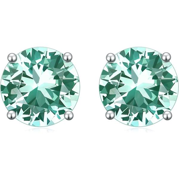 商品名Gem's Beauty 2.58カラット/8mm 人工グリーンスピネル スタッドピアス - 本物の925スターリングシルバー ハンドメイド ラウンドスタッドイヤリング レディース ガールズ 誕生石スタッドイヤリング, スターリングシ...