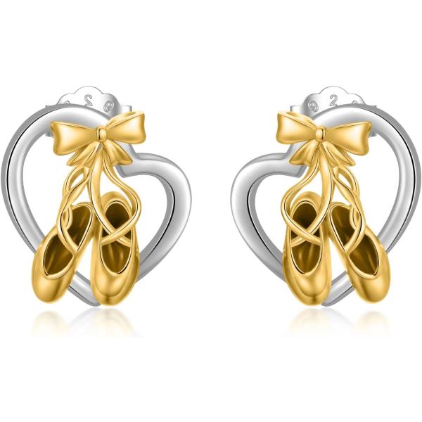商品名Ballet Shoes Earrings Sterling Silver Ballerina Dancer Studs Earrings, Ballet Dancer Gifts for Women Girls Sister(Gol...