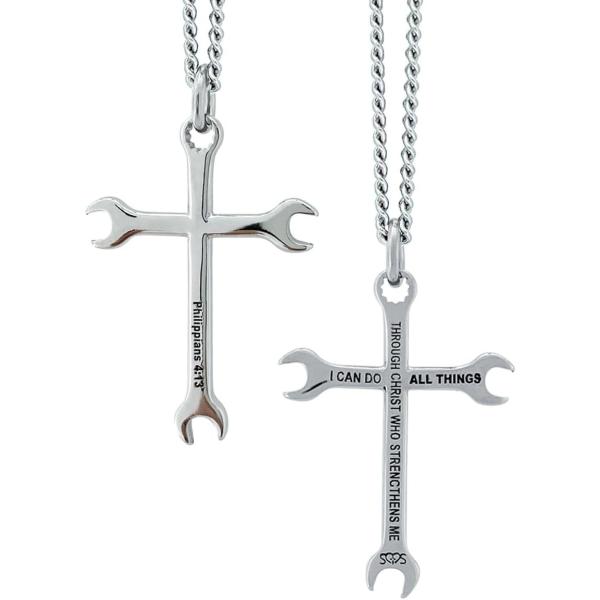 商品名メンズ ステンレススチール レンチ クロス ネックレス - フィリピ人への手紙 4:13, 22 inch, ステンレス鋼Shields of Strength 14K Gold Plated or Stainless Steel M...