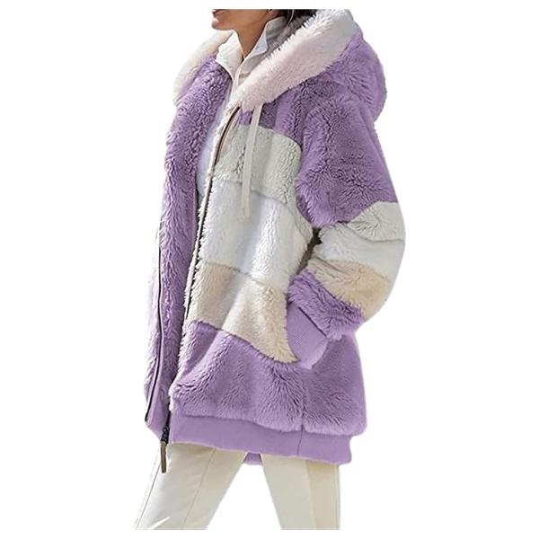 商品名:  CRGSM Women' s Contrasting Lamb Wool Padded Coat Autumn and Winter Loose Thick Plush Windproof Hooded Jackets Tren...