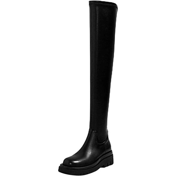 商品名Trilanme Women's Fashion Leather Round Toe Solid Color Platform Over The Knee Boots Dressy Tall Boots for Ladies Hall...