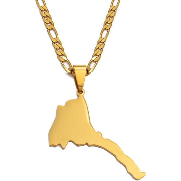 商品名ジャマイカの地図 ペンダントネックレス ステンレススチール ジャマイカ ペンダントネックレス, 45cm, 銅, アゲートEritrea Map Pendant Figaro Chain Men Gold Africa Eritrea...