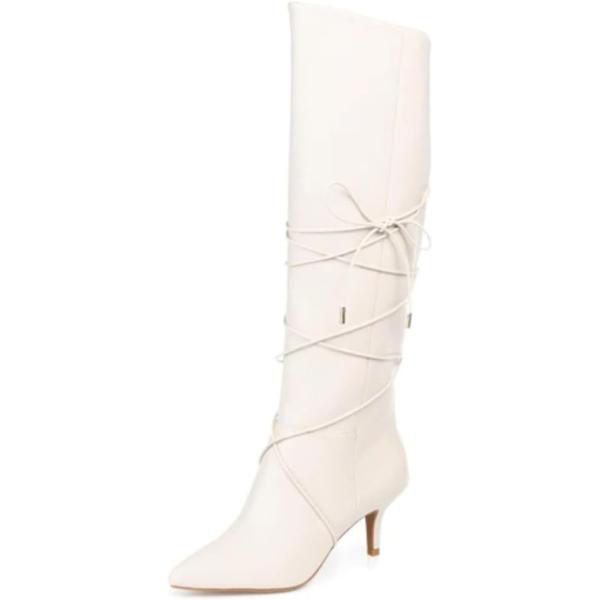 商品名Journee Collection Womens Kaavia Boot with Wrap Around Strap Detail and Pointed Toe, Bone (Wide Calf), 10ブランド：Journee...