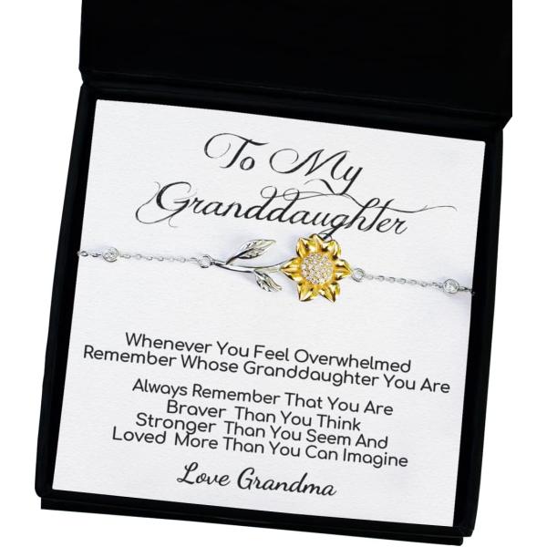 商品名To My Granddaughter ブレスレット 「To My Grandma」 「Whenever You Feel Whelmed」 スターリングシルバー925 ひまわりジュエリー 女の子への大学ギフト, 6.7 inches...