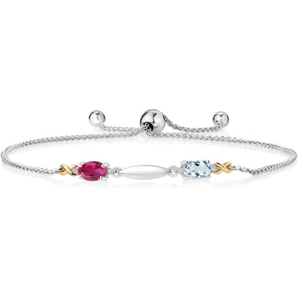 商品名Gem Stone King 1.04カラット シンセティック ルビー ブレスレット レディース 天然 アクアマリン シルバー925 ＆10金 イエローゴールド K10 7月 誕生石 誕生日プレゼントGem Stone King 1....