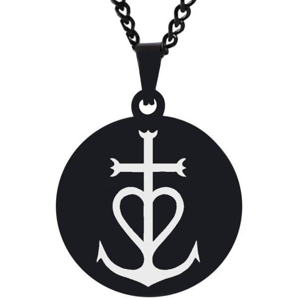 商品名Dacai Black Plated Faith Hope Charity Anchor Heart Stainless Steel Cross of Camargue Gardians Pendant Trendy Necklace...