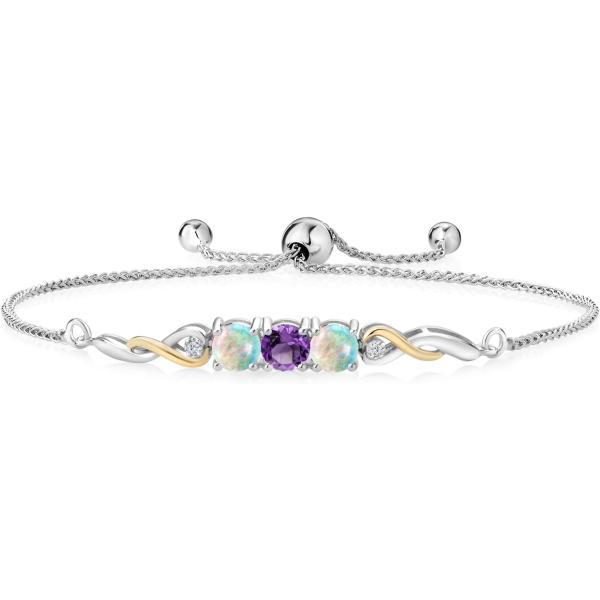 商品名Gem Stone King 1.5カラット 天然 アメジスト ブレスレット レディース シミュレイテッド ホワイトオパール シルバー925 ＆10金 イエローゴールド K10 2月 誕生石 誕生日プレゼント925 Sterling ...