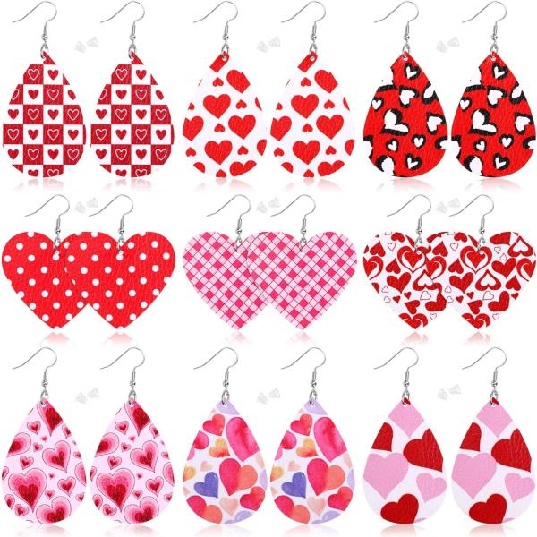 商品名9ペア バレンタイン レザー イヤリング レディース ウェディング9 Pairs Valentine Leather Earrings for Women Wedding Lightweight Faux Leather Leaf L...