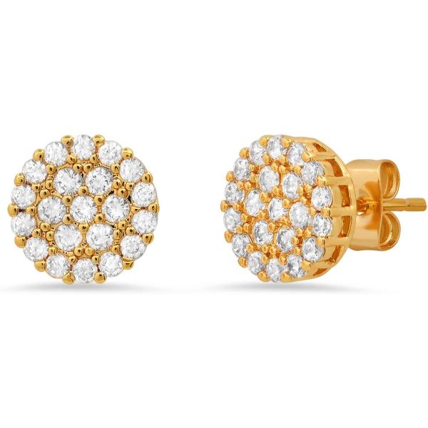 商品名Steeltime 18K ホワイトゴールド 真鍮 ラウンド クラスター スタッド イヤリング 模造ダイヤモンド, 1 CM Diameter, 真鍮, 合成ダイヤモンドSteeltime 18K Gold Brass Round C...