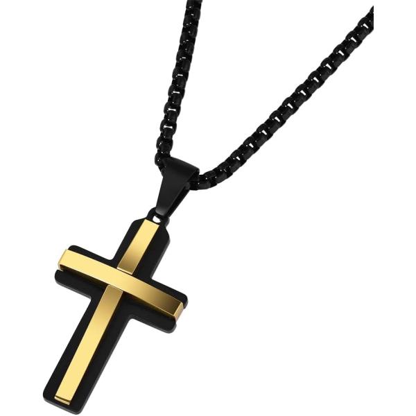 商品名Edforce ステンレススチール ダブルレイヤー クロスペンダントネックレス メンズ 24インチ ボックスチェーン, 金属, ステンレススチール,Edforce Stainless Steel Double Layer Cross ...