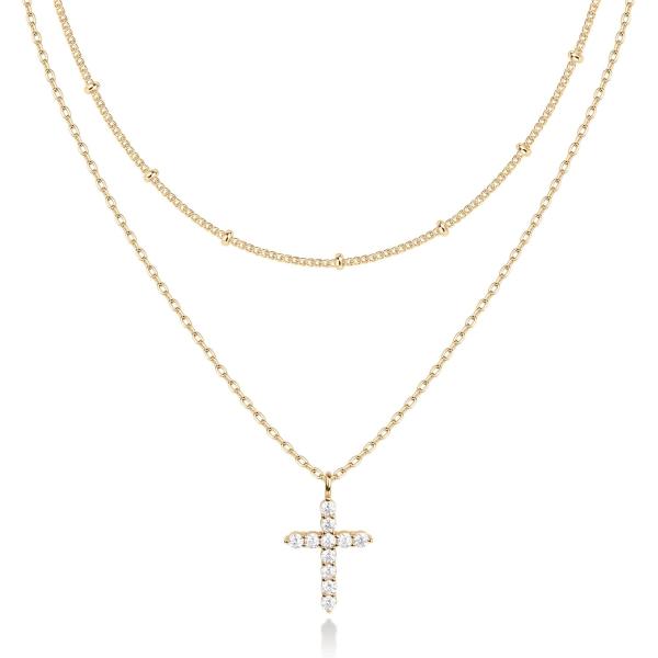 商品名21C-N03 重ね付けネックレス, 金属, キュービックジルコニア,PAVOI 14K Gold Plated Layered Cross Pendant Necklace | Layering Necklaces for Wome...