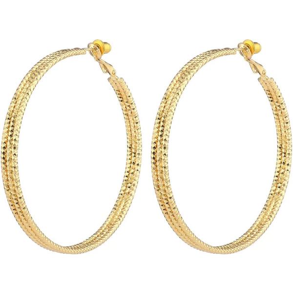 商品名KJEE Gold Round Circle Multi-loop Hoops Earrings Textured Wire Polished Large Hoop Earrings Minimalist Fashion Metal ...