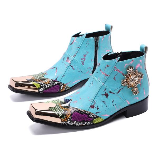 商品名:  Santimon Mens Fashion Chelsea Boots Zipper Leather Blue Casual Square-Toe Metal Tip Dress Shoes 12ブランド: Santimon商品...