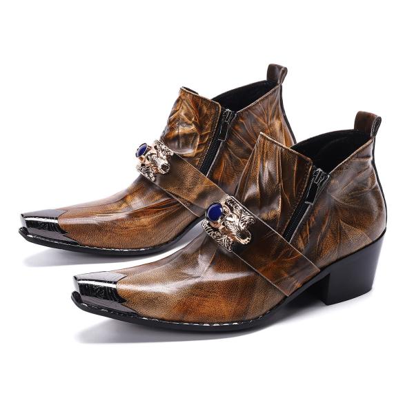 商品名:  Santimon Mens Western Boots Leather Fashion Luxury Brown Casual Metal Tip Slip on Zipper Dress Shoes 9ブランド: Santim...