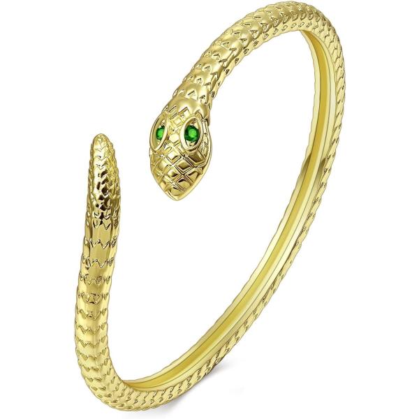 商品名ゴールド調節可能なスネークブレスレット レディース 真鍮ブレスレット ゴールドメッキ オープンバングル スネークカフラップブレスレット キュービックジルコニア付き パンクスネーク銅ジュエリー 誕生日 クリスマスギフト ティーンガールズ...