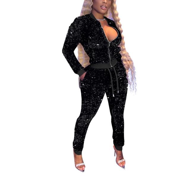 商品名:  Alunzoem Jogging Suits for Women 2 Piece Outfits Sequin Long Sleeve Zipper Jacket Jogger Pants Velvet Tracksuit Se...