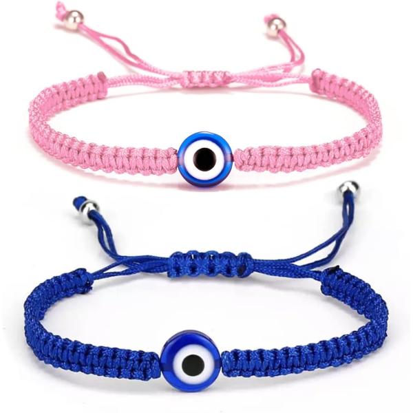 商品名COLORFUL BLING ハンドメイド イーブルアイ ストランドブレスレット カップル用 バレンタインデー お守り ジュエリーギフト 2ピース 編組イーブルアイブレスレット レディース ガールズ メンズ クリスマス保護ジュエリー,...