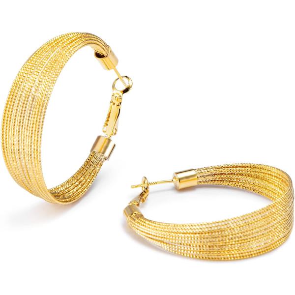 商品名18Kゴールドメッキ マルチレイヤー テクスチャード加工 メタルワイヤー ゴールドフープピアス CNLPRECNLPRE 18k Gold Plated Multi-Layer and Textured Metal Wire Gold...