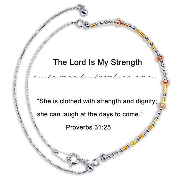 商品名The Lord is My Strength Morse Code Bracelets for Women, 925 Sterling Silver Bracelets for Women, Little Words Project...