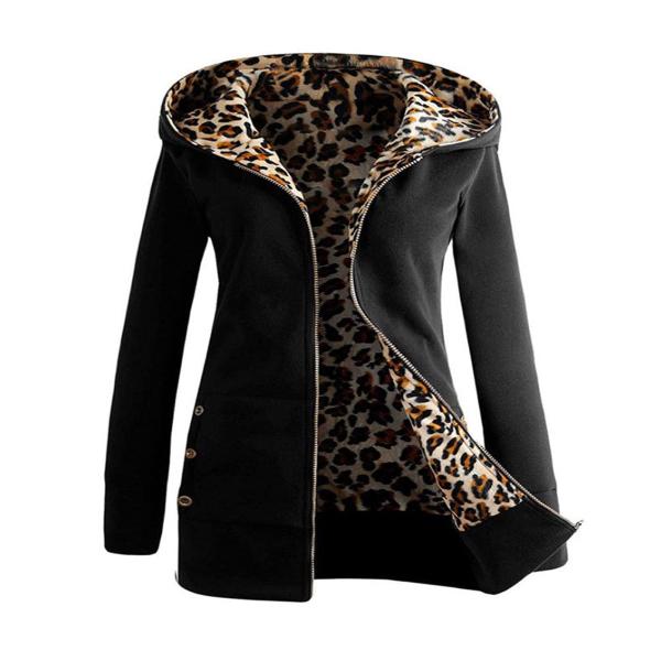 商品名:  Leopard Print Tops for Women Zip Up Hoodies Business Casual Jacket Open Front Coat Solid Color Hooded Outerwear Bl...