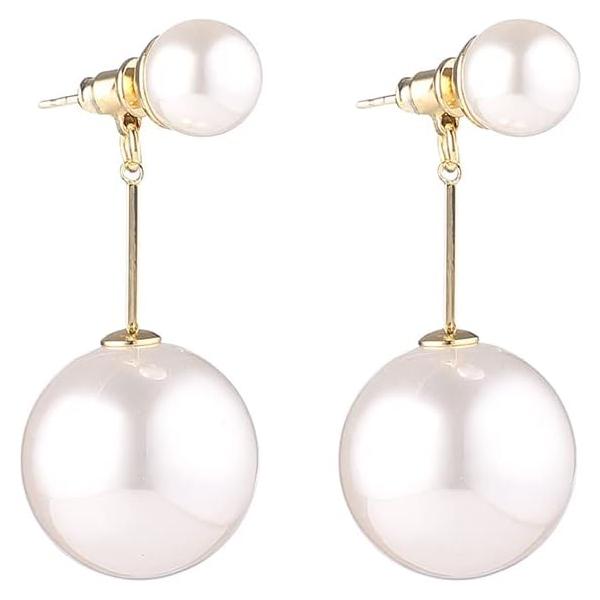 商品名KJEE Gorgeous Double White Red Highlighter Beads Drop Earrings Big Venetian Pearl Studs Earrings Classic Trendy Jewel...
