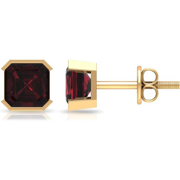 商品名2.50 CTアッシャーカットガーネットソリティアハーフベゼルセットスタッドイヤリング（AAA品質）, 14Kイエローゴールド2.50 CT Asscher Cut Garnet Solitaire Half Bezel Set St...