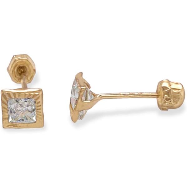 商品名10Kゴールド キュービックジルコニア スタッドピアス スクエアセッティング イリュージョンセッティング 安全なポスト付き, 金属, キュービックジルコニア10K Gold CZ Stud Earrings Square Settin...