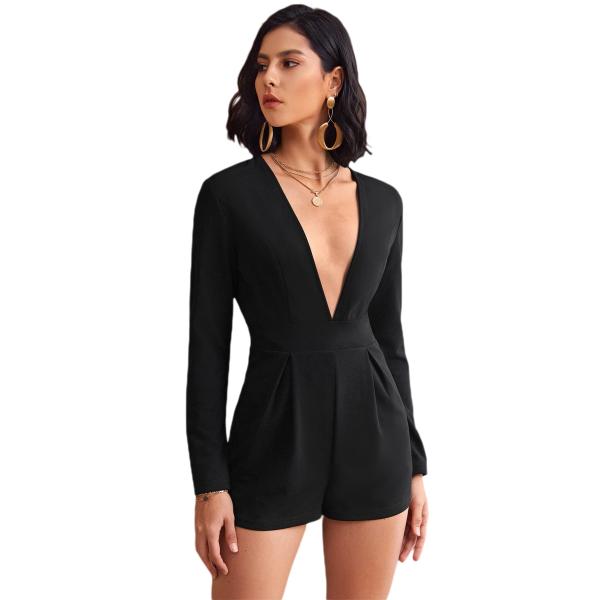 商品名:  WDIRARA Women's Deep V Neck Long Sleeve High Waist Pleated Romper Jumpsuit Black XSブランド: WDIRARA商品サイズ: X-Small高さ: ...