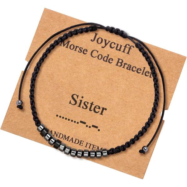 商品名JoycuFF モールス符号ブレスレット 女性用 面白いギフト 女の子へのインスピレーションを与えるジュエリー 秘密のメッセージ付き クリスマス 誕生日プレゼント, 8 inch, 黒曜石 ビーズ, 宝石なし。JoycuFF Sist...