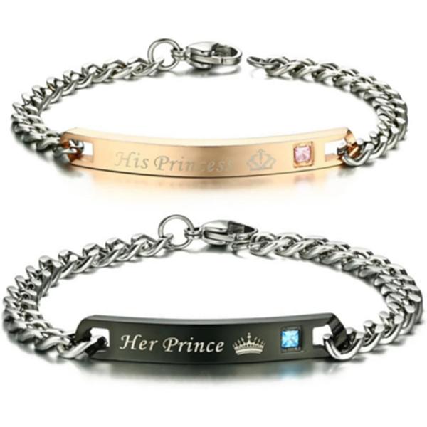 商品名LAFATINA 彼と彼女のカップルペンダントネックレス ブレスレット クリスマス 婚約 結婚 バレンタイン記念日 愛の約束 関係 ブレスレット ネックレスセット, ステンレススチールLAFATINA Prince Princess ...