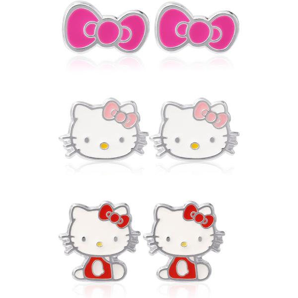 商品名ハローキティ スタッドイヤリングセット 3ピース - ハローキティイヤリング 小さなスタッド3セット - ハローキティジュエリー 女性用 - ハローキティアクセサリー, 金属, 宝石なし。Sanrio Hello Kitty Stud...