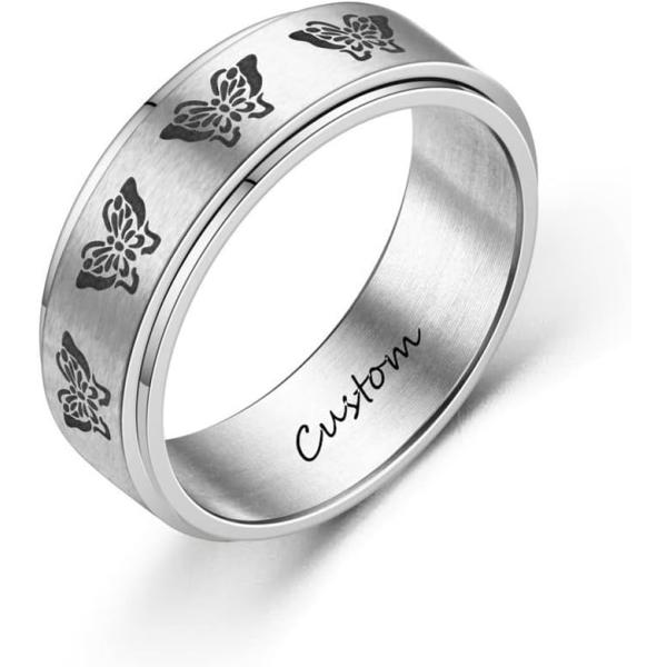商品名ZKXXJ Personalized Butterfly Spinner Ring for Men Women,Stainless Steel Custom Name Rotatable Fidget Anxiety Ring Eng...