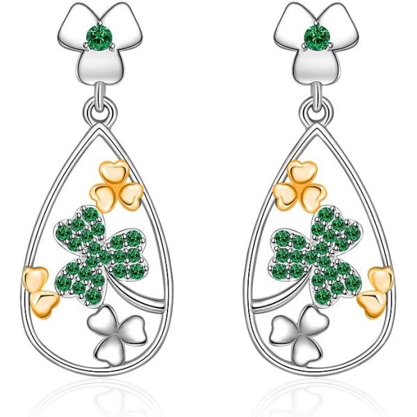 商品名グリーン シャムロック イヤリング 四つ葉のクローバー ティアドロップ 聖パトリックの日 イヤリング レディース ガールズ スターリングシルバー スタッド 低刺激性 プロム アイリッシュジュエリーGreen Shamrock Earr...