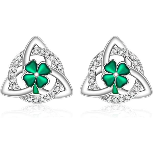 商品名ケルティックノット グリーンシャムロックイヤリング レディース ガールズ 4つ葉のクローバー 聖パトリックデイイヤリング トライアングルジュエリー 誕生日 アイルランドの誕生日ギフト スターリングシルバーCeltic Knot Gre...