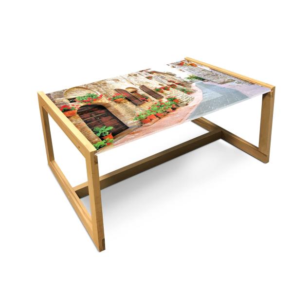 商品名:  Lunarable Tuscan Coffee Table, Picturesque Lane Mediterranean Architecture Flowers Warm Italian Town, Acrylic Glas...