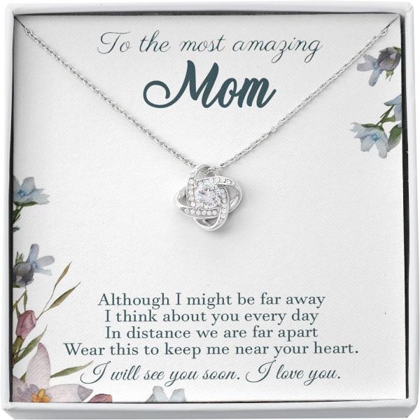 商品名The Love Knot Necklace To My Mom 14k White Gold Finish Love Knot Flower Necklace Love Daughter Love Son Meaningful Mo...