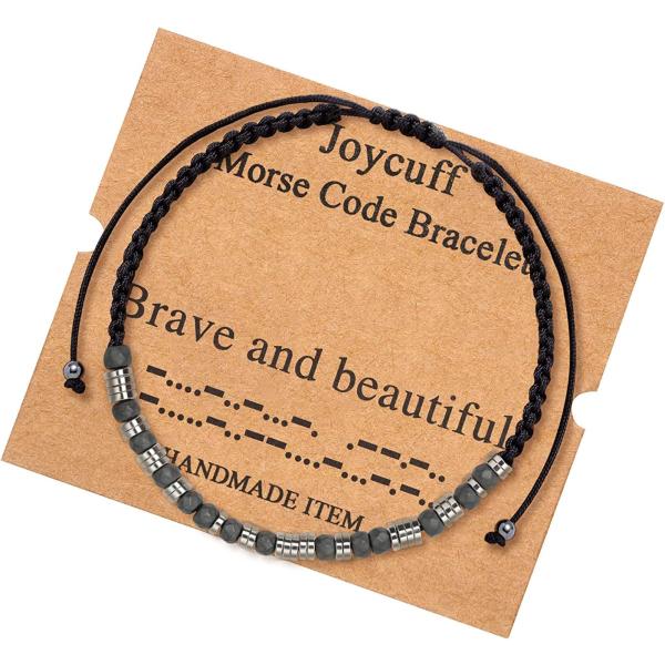 商品名JoycuFF モールスコードブレスレット レディース ブラック/グレー 誕生日 クリスマスギフト 女の子への面白いギフト インスピレーションを与えるジュエリー 秘密のメッセージ付き, 8 inch, 宝石なし。JoycuFF Bra...