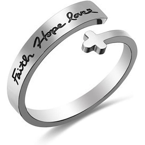 商品名Faith Hope Love Cross Rings Silver Faith Adjustable Wrap Rings for Women Teen Girls Inspirational Jewelry Gifts(Faith...