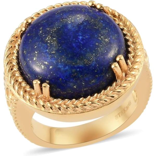 商品名SHOP LC DELIVERING JOY 18K イエローゴールド イオンメッキ ラウンド ラピスラズリ ソリティア リング レディース ジュエリー ギフト, 6, ジェムストーン, ラピスラズリShop LC Yellow Go...