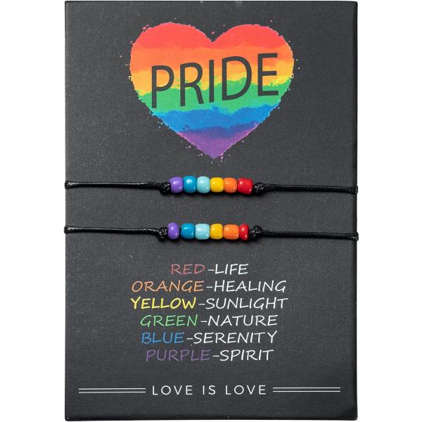 商品名VERSRH レインボーブレスレット2点セット ゲイプライドライスビーズブレスレット 調節可能 Love is Love Peace and Love ブレスレット カップル向けジュエリーギフト ゲイプライドアクセサリー LGBTプラ...