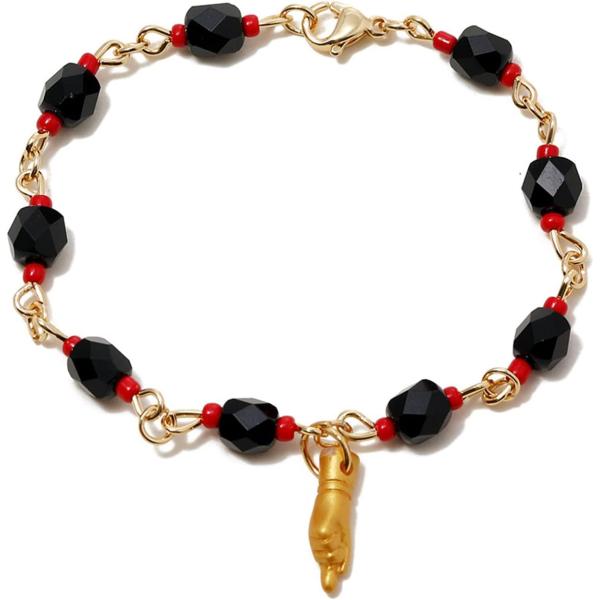 商品名Caiyao Black Azabache Hand Figa Charm Stainless Steel Link Chain Necklace Bracelet for Women Men 18K Gold Plated Good...