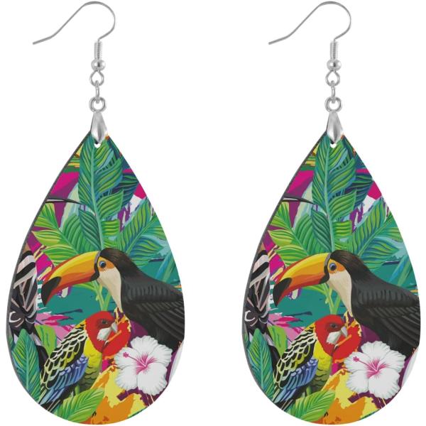 商品名Tropical Palm Leaves Toucan Parrot Drop Earrings for Women Teen Girls Wooden Earrings Dangle Teardrop Lightweight Ear...